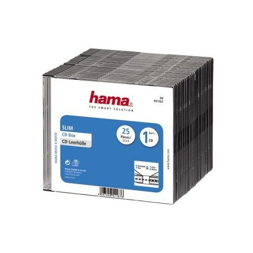 Коробка Hama на 1CD/DVD H-51167 Slim Box прозрачный (упаковка: 25шт)