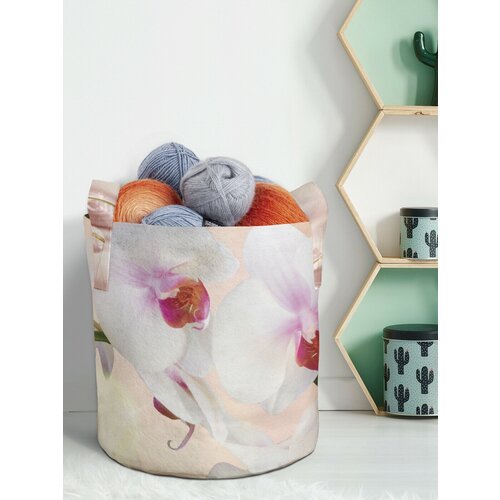 Текстильная корзина для вещей, мешок горшок для рассады и цветов, из войлока гроубэг JoyArty "Нежная орхидея" 27 л