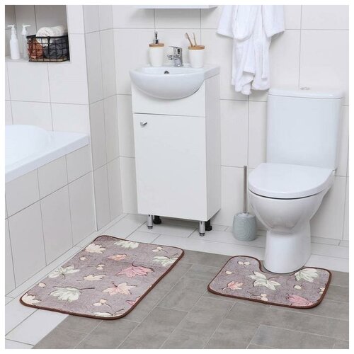 Набор ковриков для ванной и туалета Доляна «Осенние листья», 2 шт: 40×50, 50×80 см