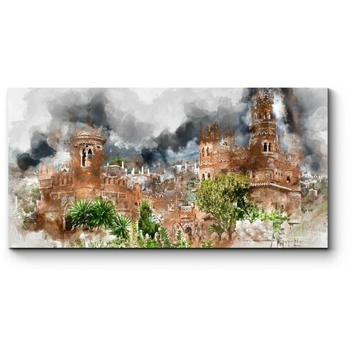 Модульная картина Акварельный рисунок замка Коломарес140x70