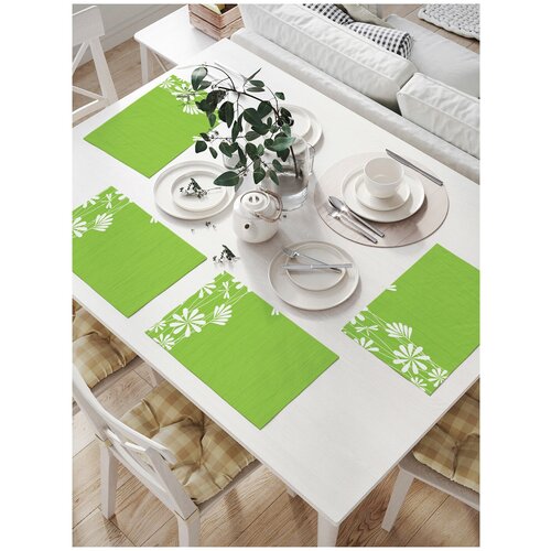 Салфетки на стол для сервировки прямоугольные, плейсмат JoyArty "Стрекозы в цветочных лианах", 32x46 см, в комплекте 4шт.