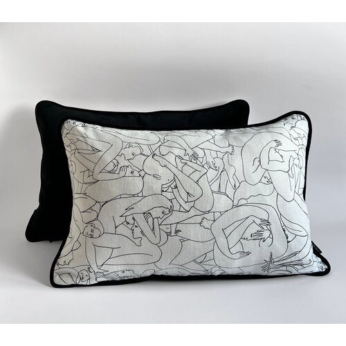 Дизайнерская декоративная подушка “Тантра“ с авторским рисунком французского дома тканей Pierre Frey - Le couple (чёрная)