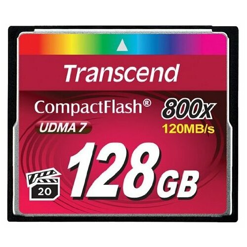 Карта памяти Transcend Compact Flash 128 ГБ, R/W 120/60 МБ/с, 1 шт., черный