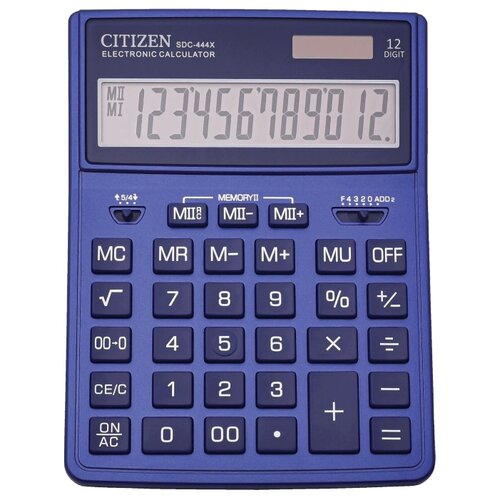 Калькулятор настольный CITIZEN SDC-444NVE (204х155 мм), 12 разрядов, двойное питание, темно-синий