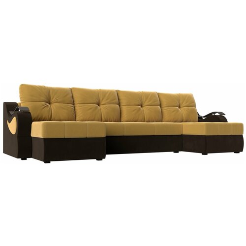 П-образный диван Меркурий, Микровельвет желтый и коричневый