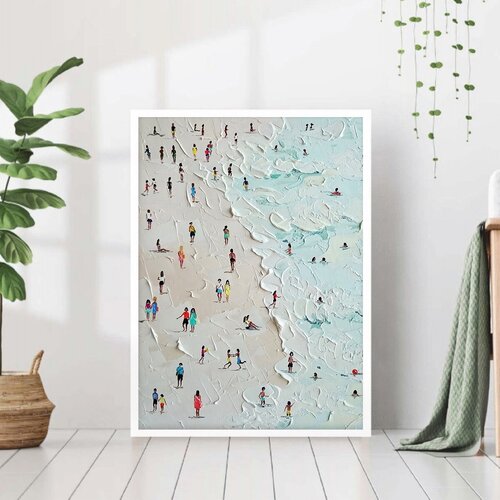 Постер "Люди на пляже" 50 на 70 в белой рамке / Картина для интерьера / Плакат / Постер на стену / Интерьерные картины