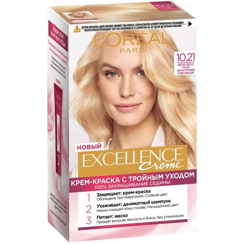 L'OREAL Крем-краска Excellence Creme с тройным уходом для волос, 10.21 Светло-светло-русый Перлам Осветл
