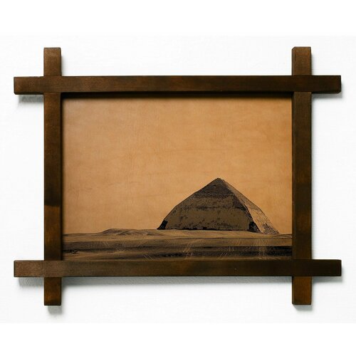 Картина Ломаная пирамида, гравировка на натуральной коже, интерьерная для украшения и декора на стену в деревянной раме, подарок, BoomGift