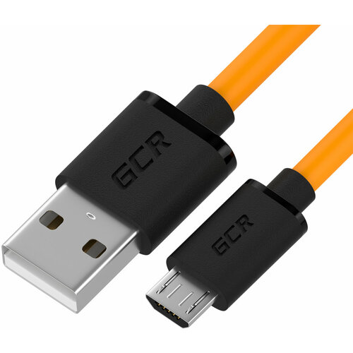 GCR QC Кабель 1.5m MicroUSB, быстрая зарядка, оранжевый TPE, черные коннекторы, 28/22 AWG, GCR-52460 Greenconnect USB 2.0 Type-AM - microUSB 2.0 (m) 1.5м (GCR-52460)