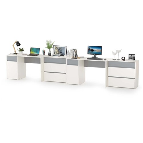 Компьютерный стол письменный для дома 400см белый шагрень/стальной серый - НЖ1644