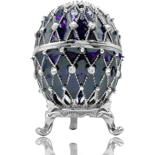 Шкатулка Яйцо в стиле Фаберже узор "Сетка" 7,5 см Фиолетовая / Серебристая