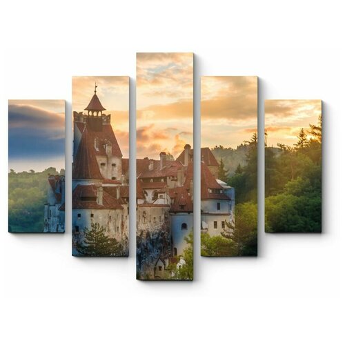 Модульная картина Средневековый замок Дракулы Бран в свете заката135x108