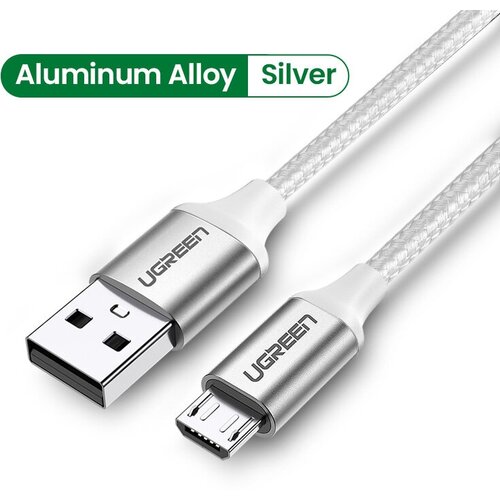 Кабель UGREEN US290 (60151) USB 2.0 A to Micro USB Cable Nickel Plating Alu Braid. Длина: 1м. Цвет: серебристый