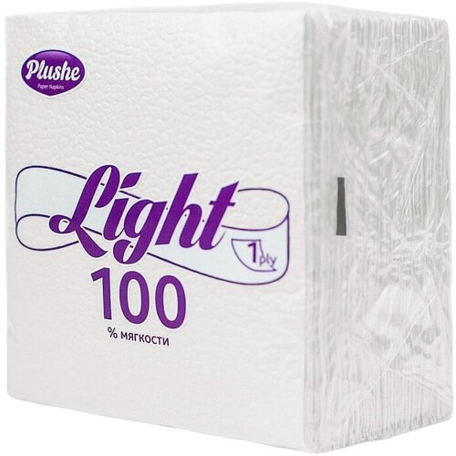 Салфетки бумажные Plushe Light 22,5х22,5 белая 1сл 90л/уп, 4 шт.