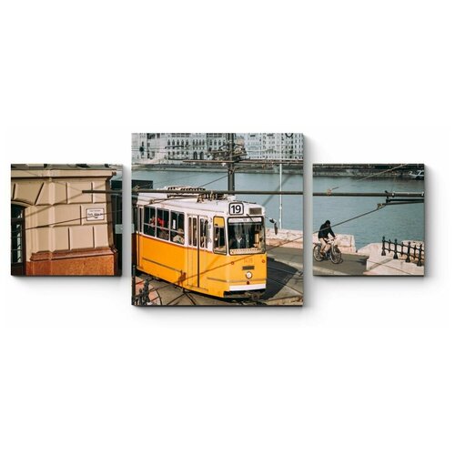 Модульная картина Трамвай по одной из улиц Будапешта110x47