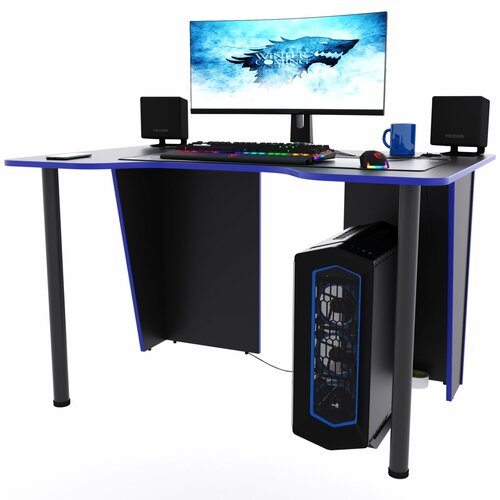Игровой компьютерный стол "Лакер", 120x80x75 см, чёрный с синей кромкой