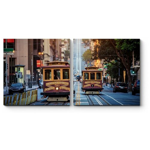 Модульная картина Два старинных трамвая по улицам Сан-Франциско140x70