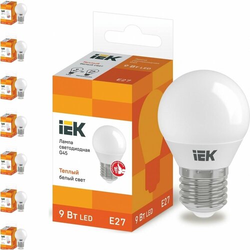 Светодиодная лампа IEK Eco 9W эквивалент 75W 3000K 810Лм E27 шар (комплект из 7 шт.)