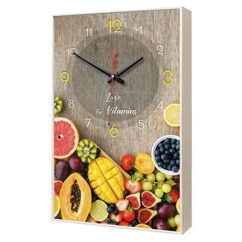 Часы-картина настенные серия: Кухня "Тропические фрукты" плавный ход 57 х 35 х 4 см