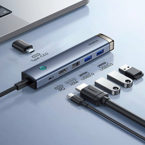 6-портовый хаб/концентратор HUB AIR Baseus UltraJoy Series Type-C — HDMI, USB3.0x2, USB2.0, C3.0, PD B00052802811-01