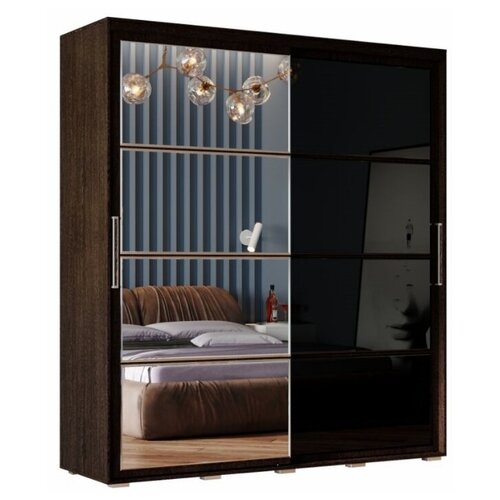 Шкаф-купе с зеркалами для одежды в прихожую, спальню или гостиную 196см венге - БТ0471