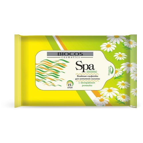 Салфетки влажные ромашка Biocos Spa Intime 15шт
