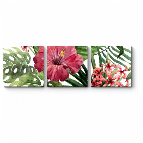 Модульная картина Тропические цветы 60x20