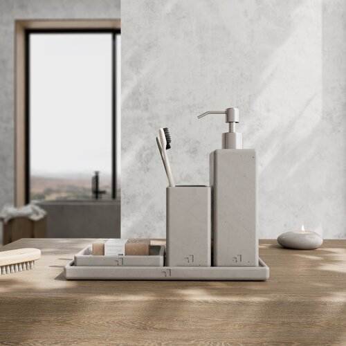 Набор аксессуаров для ванной комнаты "Oxford" арт бетон серый, 4 предмета: дозатор, стакан, мыльница, поднос