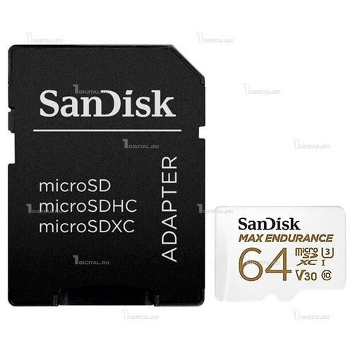 Карта памяти SanDisk microSDXC 64GB Max Endurance Class10 UHS-I U3 V30 + SD адаптер (SDSQQVR-064G-GN6IA)