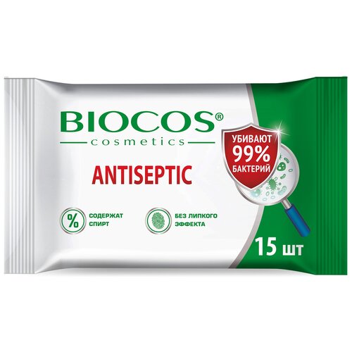 BioCos Влажные салфетки Antiseptic, 15 шт.