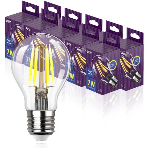 Упаковка светодиодных филаментных ламп 10 шт REV 32353 2, 2700К, Е27, FA60, 7Вт
