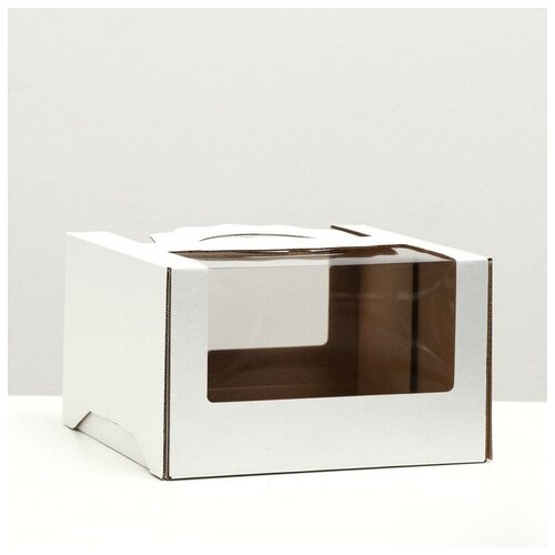 Коробка под торт 2 окна, с ручками, белая, 23 х 23 х14 см(5 шт.)