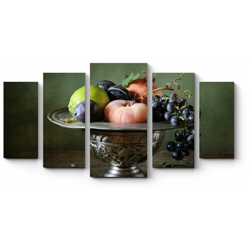 Модульная картина Спелые фрукты в изящной серебряной вазе 210x116