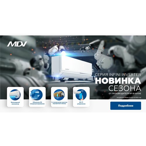 Кондиционер, сплит-система MDV INFINI ERP INVERTER 18 (кондиционер настенный) MDSAL-18HRFN8/MDOAG-18HFN8