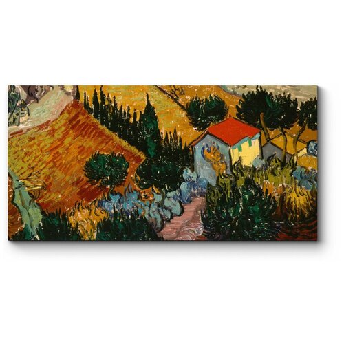 Модульная картина Пейзаж с домом и пахарь, Винсент Ван Гог 50x25