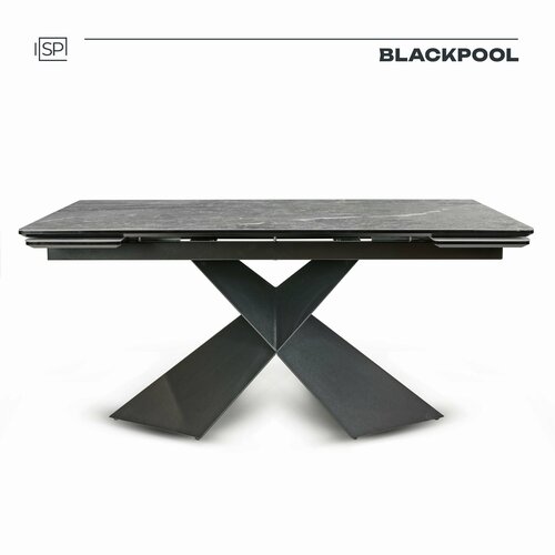 Стол обеденный раздвижной Blackpool 160х90х75 см серый керамогранит / черная опора