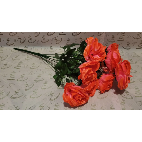 Розы искусственные, декоративные цветы для интерьера, высота букета 55 см, цвет оранжевый и розовый