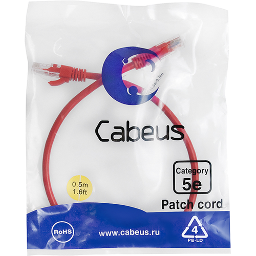 Патч-корд u/utp, категория 5е, 2xrj45/8p8c, неэкранированный, красный, pvc, 0.5м Cabeus PC-UTP-RJ45-Cat.5e-0.5m-RD Патч-корд U/UTP, категория 5е, 2xRJ45/8p8c, неэкранированный, красный, PVC, 0.5м (PC-UTP-RJ45-Cat.5e-0.5m-RD)