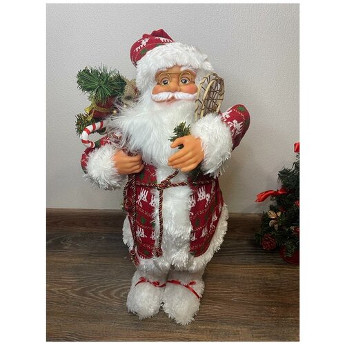 Дед Мороз "В красной шубке с оленями, с веточками" 35х60 см, Зимнее волшебство