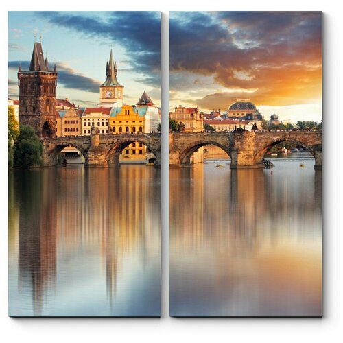 Модульная картина Карлов мост и спокойная Влтава, Прага 40x40