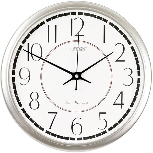 Большие настенные часы MIRRON P2876A СБ/Круглые часы с диаметром 30.5 см/Серый цвет корпуса/Белый (светлый) циферблат/Большие арабские цифры/Часы в минималистичном дизайне