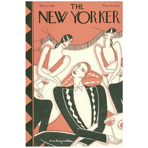 Постер / Плакат / Картина Обложки New Yorker - Вечер в кафе 40х50 см в раме