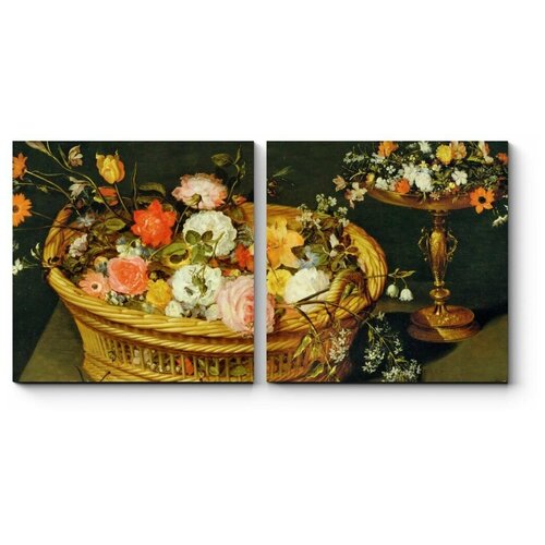 Модульная картина Корзинка с розами100x50