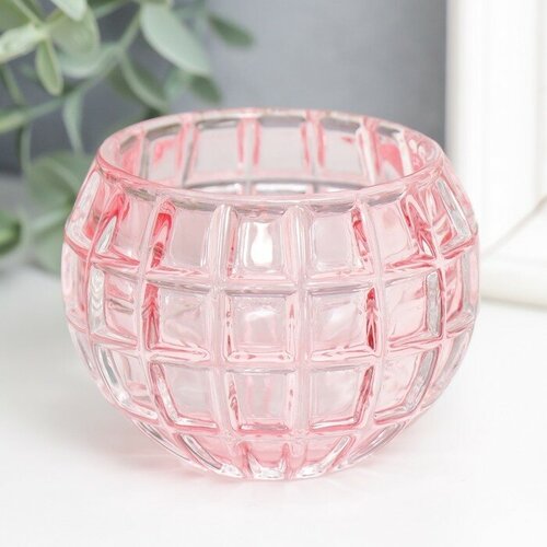 SUI Подсвечник стекло "Бочонок" d-4,5 см розовый 7,5х7,5х6 см