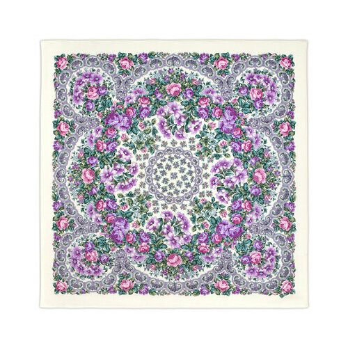 Платок Павловопосадская платочная мануфактура,125х125 см, фиолетовый, зеленый