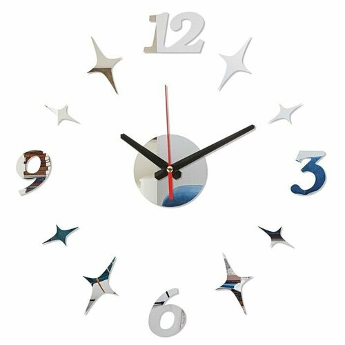 Часы-наклейка, серия: , Звезды, плавный ход, d-40 см, серебро