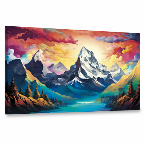 Интерьерная картина 100х60 "Горные вершины: величественная красота природы"