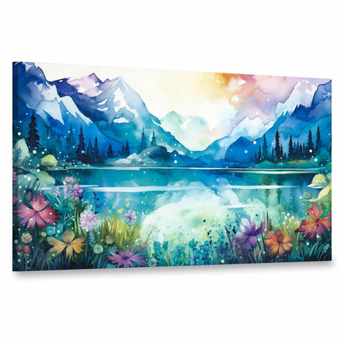 Интерьерная картина 100х60 "Горы и озеро: симфония красок"
