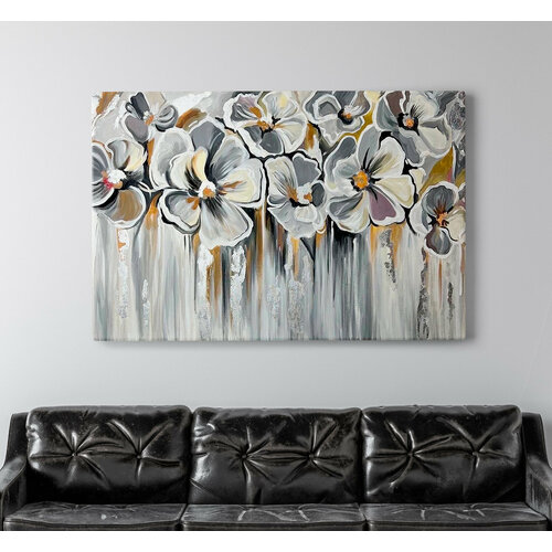 Интерьерная картина "Белые цветы" на натуральном хлопковом холсте, на подрамнике, размер 40 на 60 / 40х60 см
