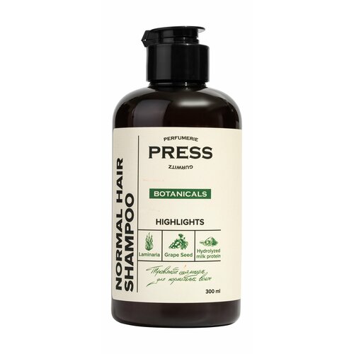 PRESS GURWITZ PERFUMERIE Шампунь травяной для нормальных волос, Laminaria, Grape Seed, Hydrolyzed Milk Protein, 300 мл